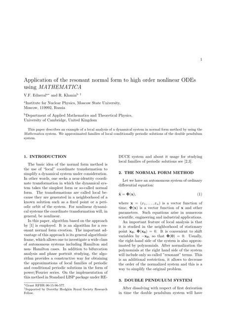 pdf application of the resonant normal form to high order nonlinear odes using mathematica