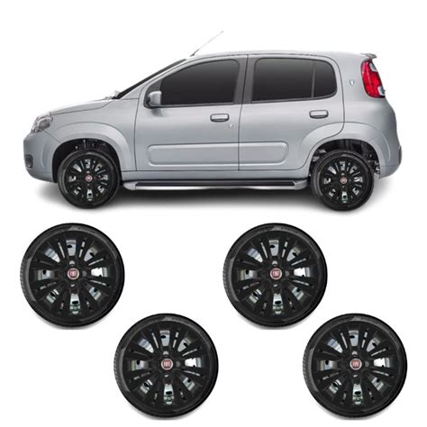 Jogo 4 Carlotas Esportiva Nitro Preto Fosco Aro 14 Fiat Novo Uno Vivace
