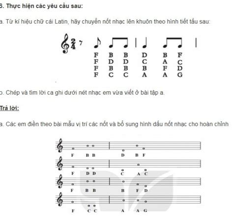 Từ kí hiệu chữ cái Latin hãy chuyển nốt nhạc lên khuôn theo hình tiết