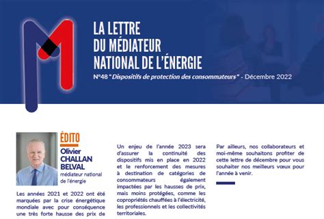 Publication d une nouvelle lettre du médiateur national de l énergie