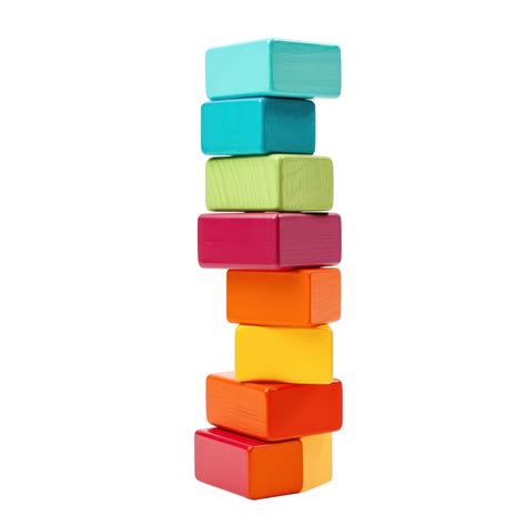 Colorful Blocks Stacked High In A Tower Ready To Topple Isolated