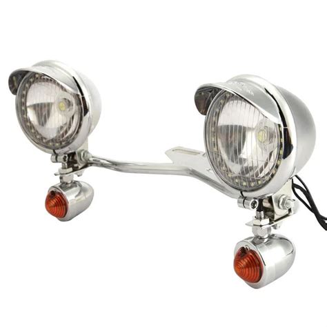 Chrome Motorcycle Headlight Spot Light LED Turn Signals Light Bracket