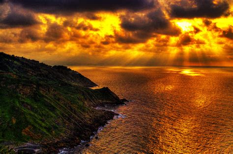 Papel de parede luz solar panorama Pôr do sol mar agua natureza