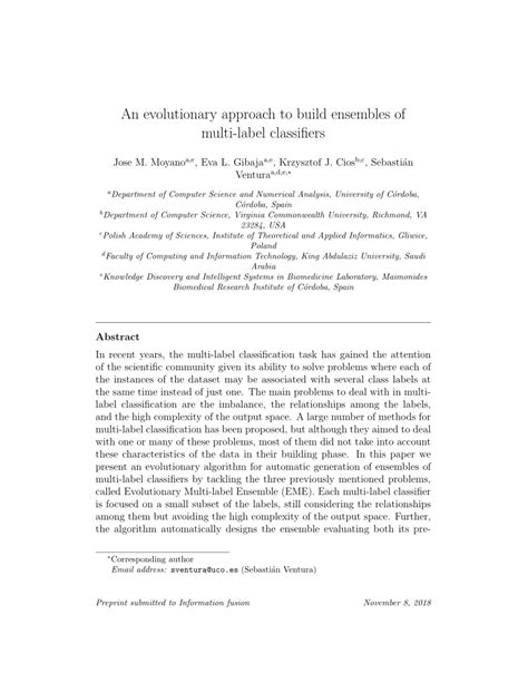 pdf an evolutionary approach to build ensembles of multi label classifiers