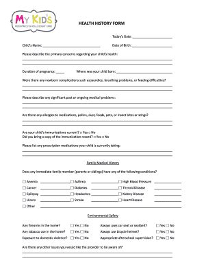 Fillable Online HEALTH HISTORY FORM Fairfax VA Fax Email Print