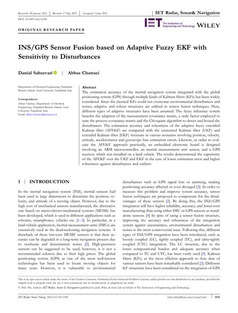 pdf ins gps sensor fusion based on adaptive fuzzy ekf with sensitivity to disturbances