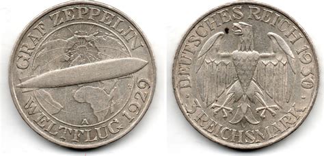 Weimarer Republik 3 Mark Silber Gedenkmünze 1930 A Luftschiff Graf