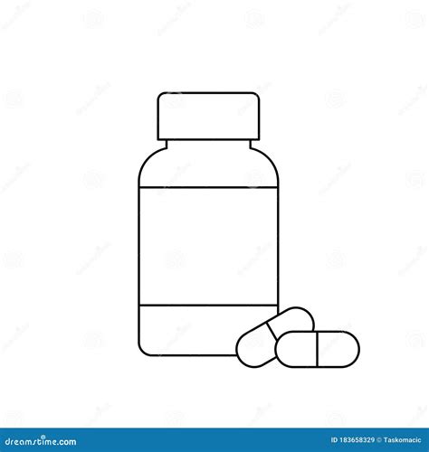 Pill Bottle Thin Line Icon With Two Capsule Pills Food Supplements