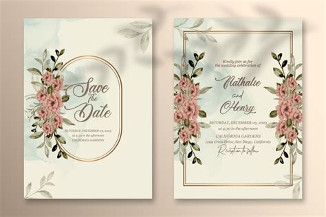 Premium Vector Wedding Invitation Template With Watercolor Flower