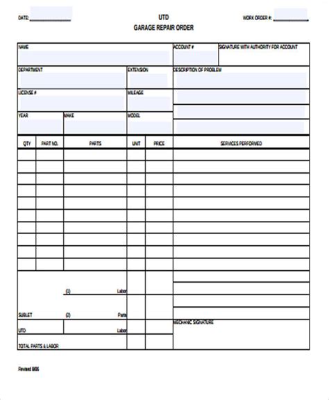 Free Printable Job Work Order Forms Printable Forms Free Online