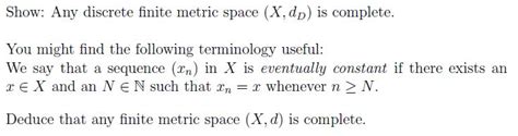 solved show any discrete finite metric space x dp is
