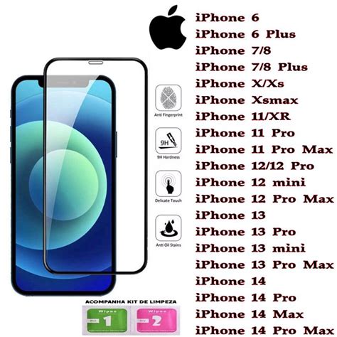 Película de Vidro Temperado 3D Full para Todos Iphones 6 7 8 Plus Xs Xr
