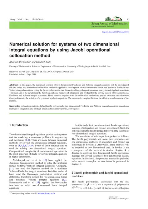 pdf numerical solution for systems of two dimensional integral equations by using jacobi