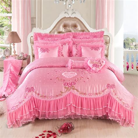 Aliexpress Buy Pink Silk Satin Embroidered Jacquard Bedding Set