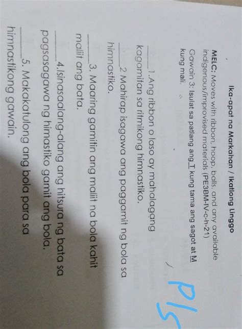 Pasagot Pls Sa MAPEH PE Brainly Ph