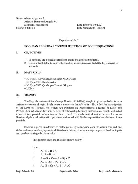 boolean algebra and simplification of logic equations pdf boolean algebra teaching mathematics