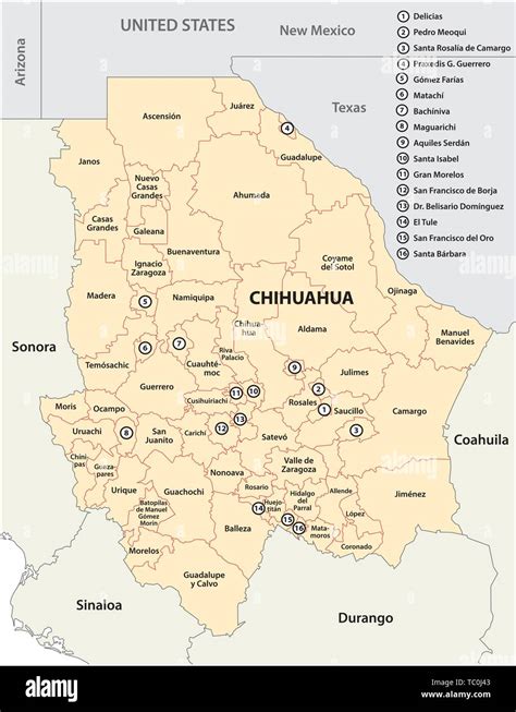 Administrative Map Of The Mexican State Of Chihuahua Stock Vector Image