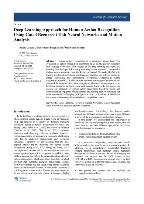 pdf deep learning approach for human action recognition using gated recurrent unit neural