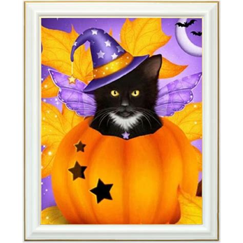Broderie Diamant Chat Noir D Halloween 40 X 50 Cm Lartera