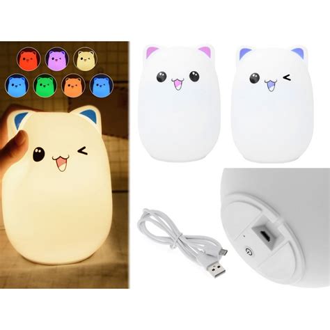 Lampka Nocna Dla Dzieci Led Kot Kotek Rgb Dotyk