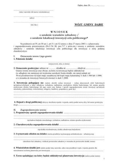 Wniosek O Wydanie Decyzji O Warunkach Zabudowy I