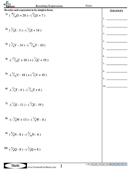 rewriting expressions worksheet free commoncoresheets