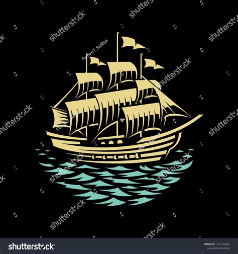 Vektor Stok Pirate Ship Hand Drawn Vector Illustration Tanpa Royalti