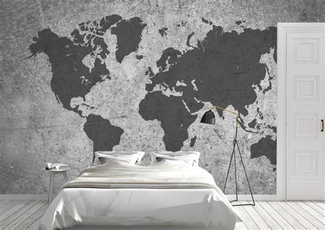 Adesivo Parede Mapa Mundi Painel Cimento Queimado Vinílico