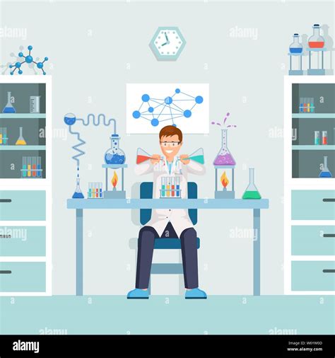 Lab Worker Doing Test Flat Illustration Male Chemist Researcher