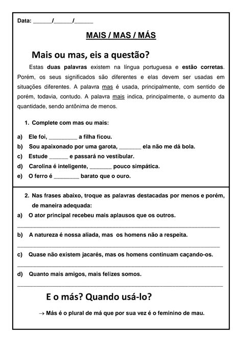 Atividades Sobre Mas E Mais REVOEDUCA