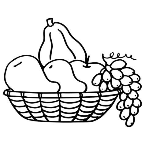 Cesta de frutas página para colorear para niños ilustración vectorial