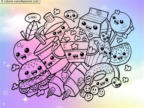 Coloriage Aliments Kawaii Sans Dépasser