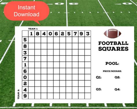 Super Bowl Squares Template Printable Super Bowl Pool Squares