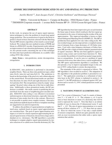 pdf atomic decomposition dedicated to avc and spatial svc prediction