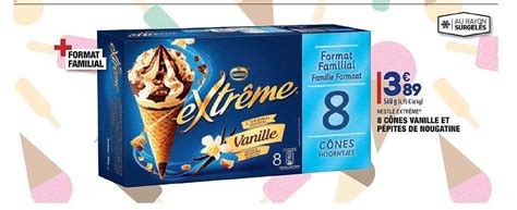 Promo 8 Cônes Vanille Et Pépites De Nougatine Nestlé Extrême chez Aldi