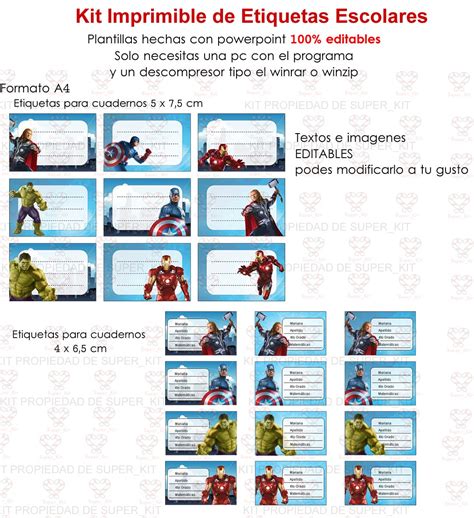 Vengadores Avengers Etiquetas Escolares Editables Payhip