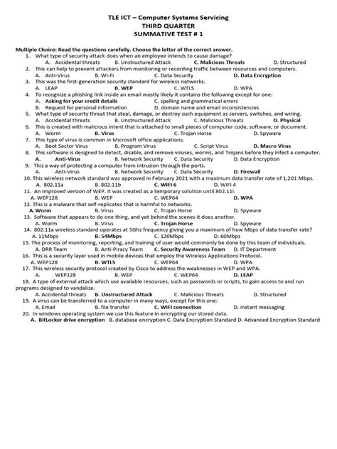 tle ict computer systems servicing third quarter summative test 1 download free pdf
