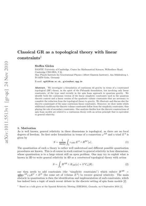 pdf classical gr as a topological theory with linear constraints