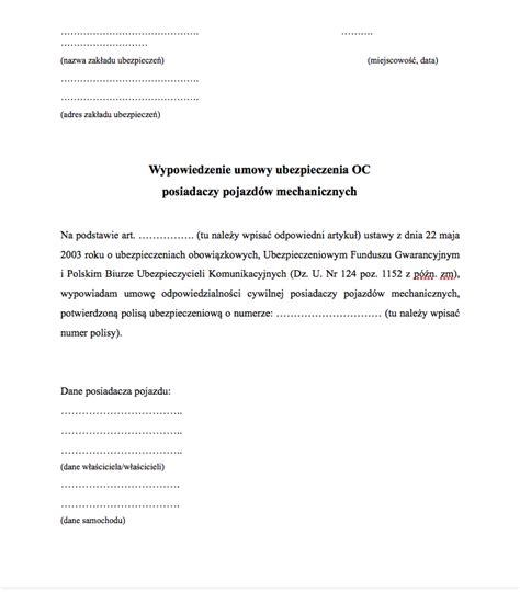 Wypowiedzenie umowy OC Wzór rezygnacji z ubezpieczenia Ktosiek pl