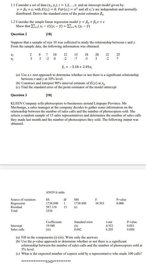 solved 1 1 consider a set of data xi yi i 1 2 … n and an