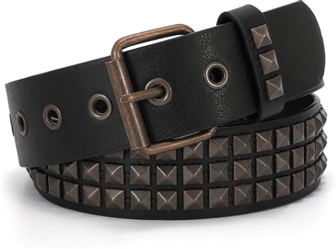 Whippy Women Men Rivet Studded Belt Row Pyramid Square Bead Pu Faux