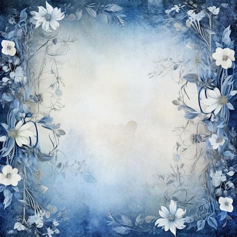 H Um Quadro Floral Azul E Branco Uma Borboleta Generativa Ai
