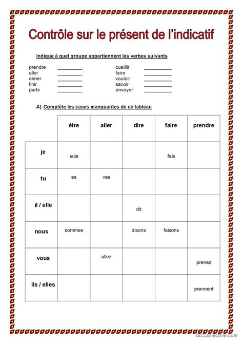 Contr Le Pr Sent De L Indicatif Prat Fran Ais Fle Fiches Pedagogiques