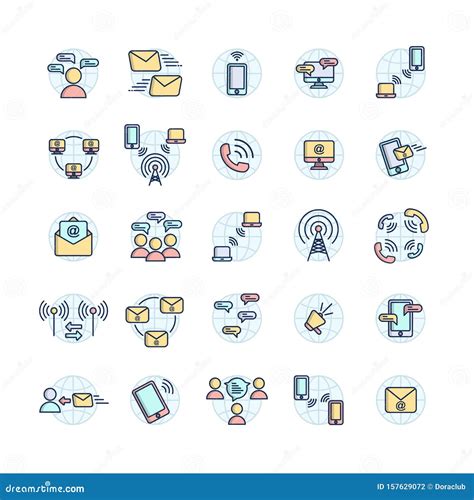 Conjunto De Iconos De Esquema Rellenado De Comunicaciones Ilustración