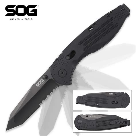 SOG Aegis Black Tini Assisted Opening Tanto Pocket Knife BUDK