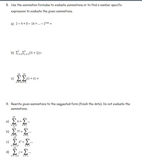 solved 8 use the summation formulas to evaluate summations