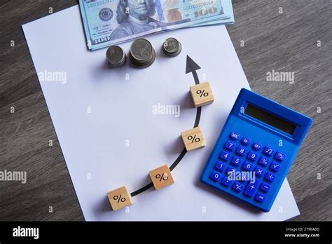Top View Image Of Money Calculator And Increase Percentage Icon