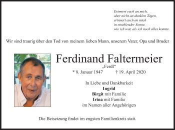 Traueranzeigen Von Ferdinand Faltermeier Trauer Merkur De