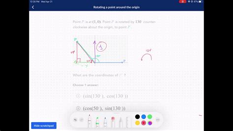 khan academy tutorial rotating a point around the origin youtube