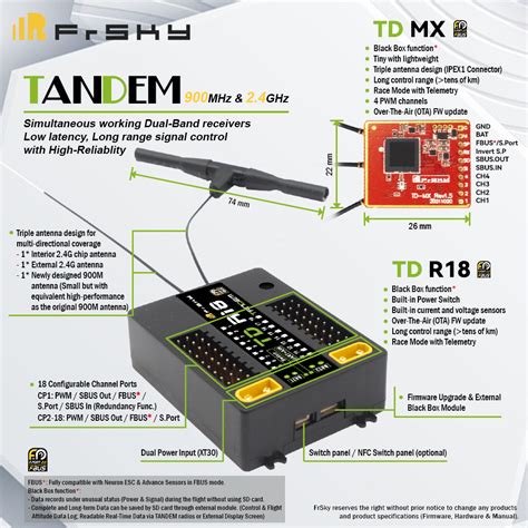 FrSky 2 4GHz 900Mhz Dual Band Tandem Series TD R18 TD MX Receivers